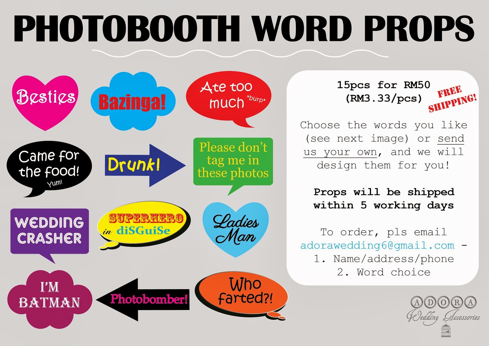 Adora Wedding Accessories: Photobooth Word Props