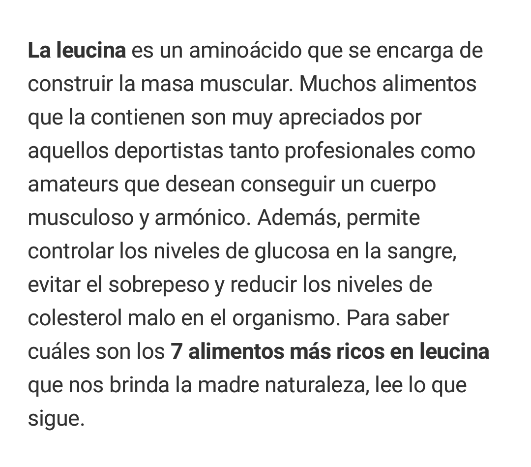 Salud y Bienestar : Alimentos ricos en leucina