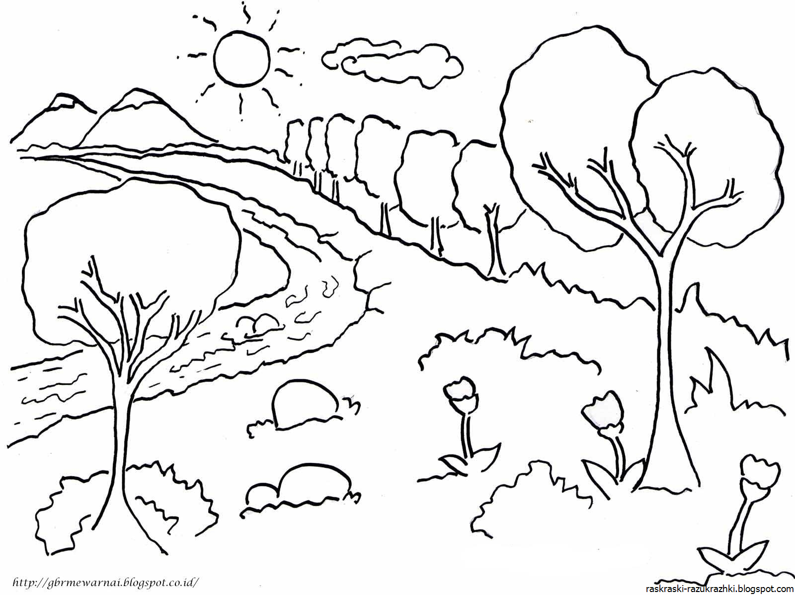 Весенний Пейзаж Раскраска Для Детей