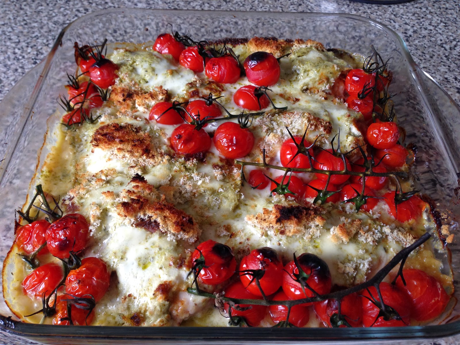 Food for ordinary people: Chicken with pesto, Taleggio and roasted tomatoes