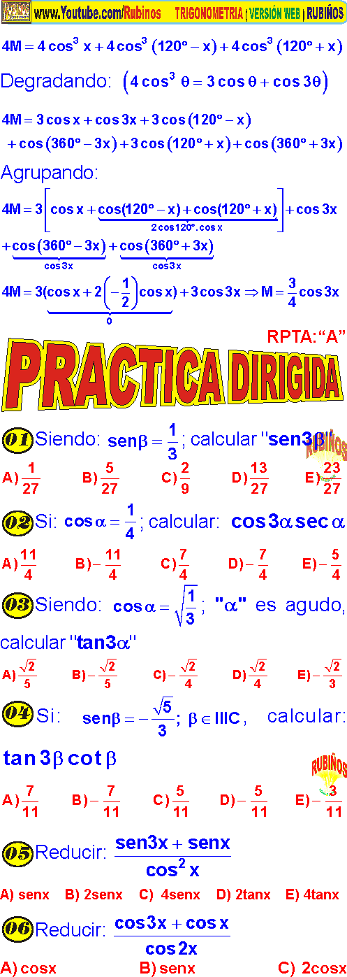 ANGULO TRIPLE TRIGONOMETRÍA EJERCICIOS RESUELTOS IDENTIDADES ...