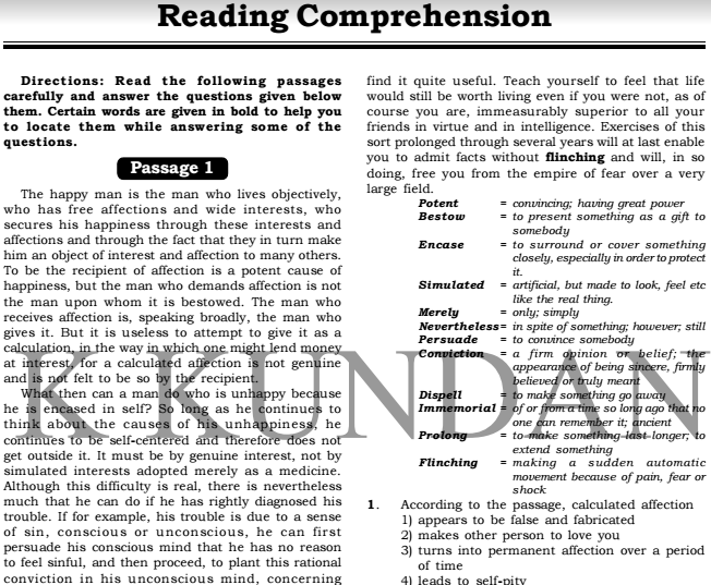 english comprehension test with answers pdf