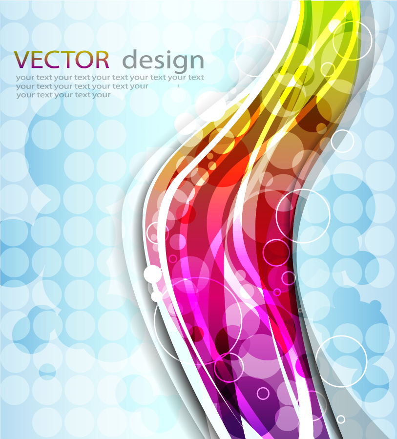 Free Vector がらくた素材庫 虹色の曲線を光のサークルが照らす背景 Abstract Colorful Background イラスト素材