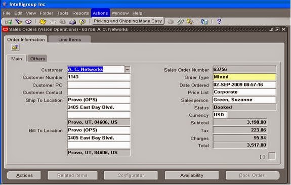 Oracle Applications: Sales Order Booking, Picking and Shipping Made ...