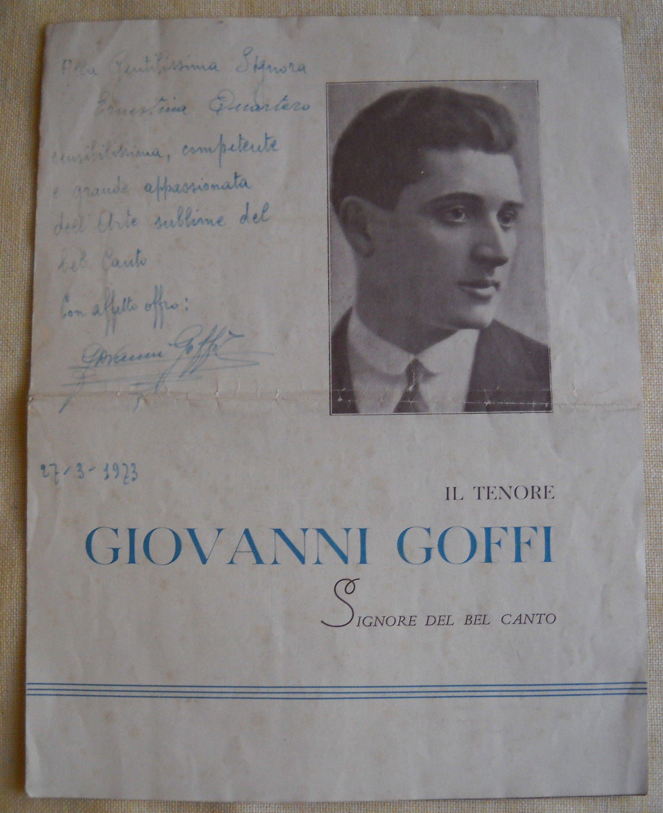 FORGOTTEN OPERA SINGERS : Giovanni Goffi (Tenor) (Turin, Italy 1904 - ?)