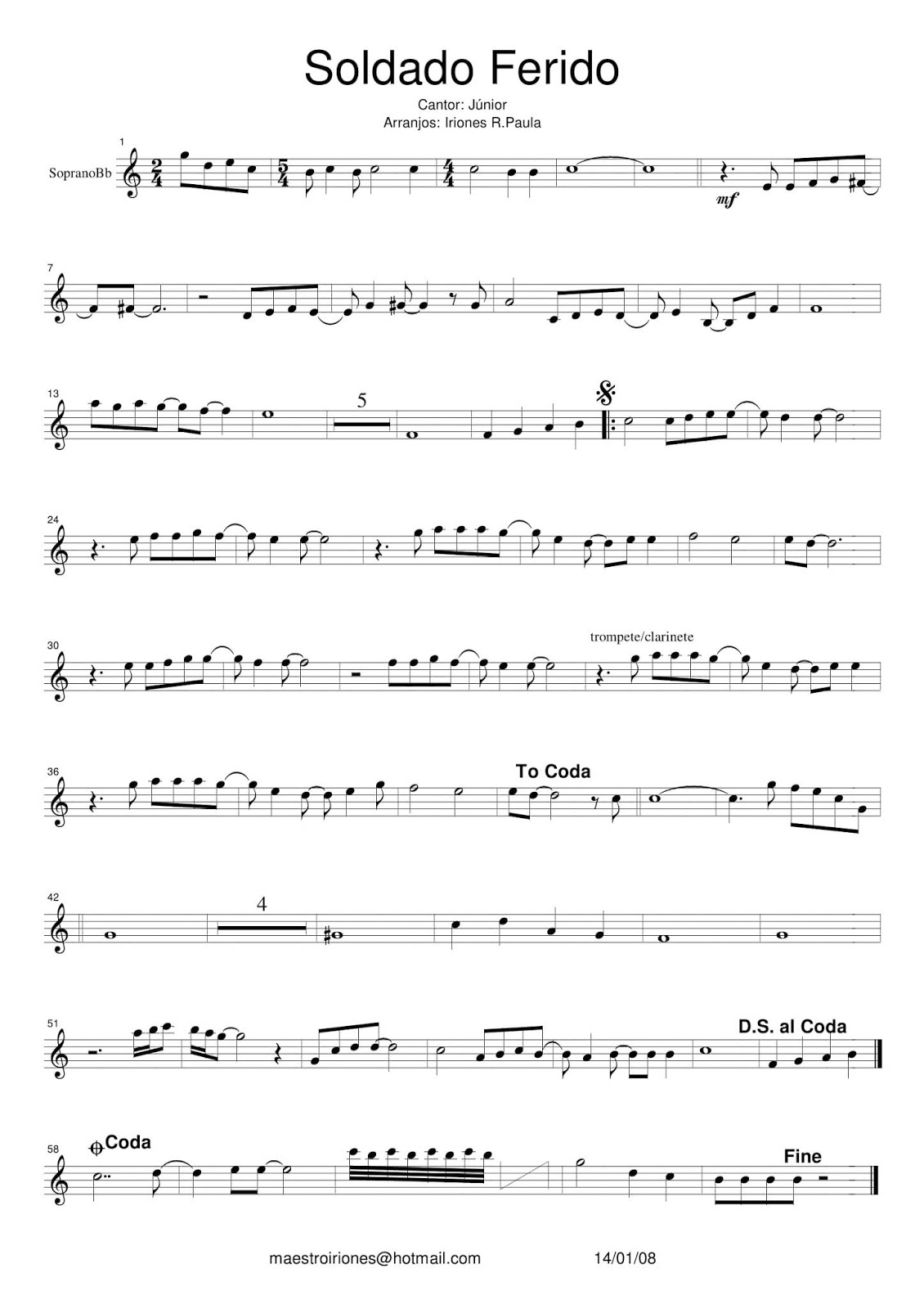 PARTITURAS PARA BANDA DE MÚSICA EVANGÉLICA.: ARRANJO DO HINO SOLDADO ...