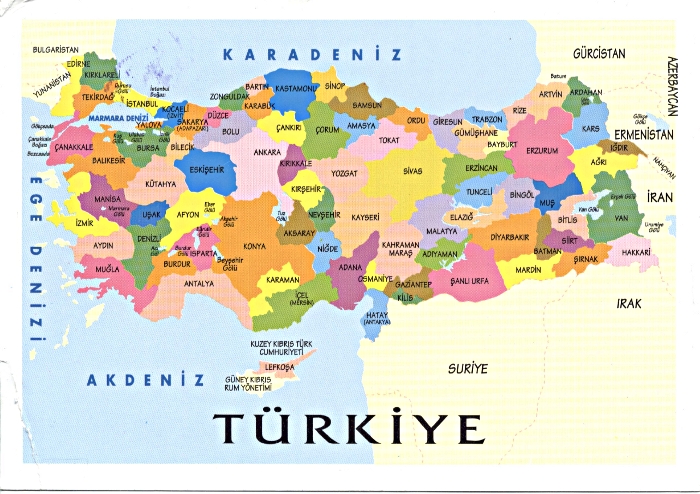 Postcard through the world: 150. Turcja, mapa panstwa