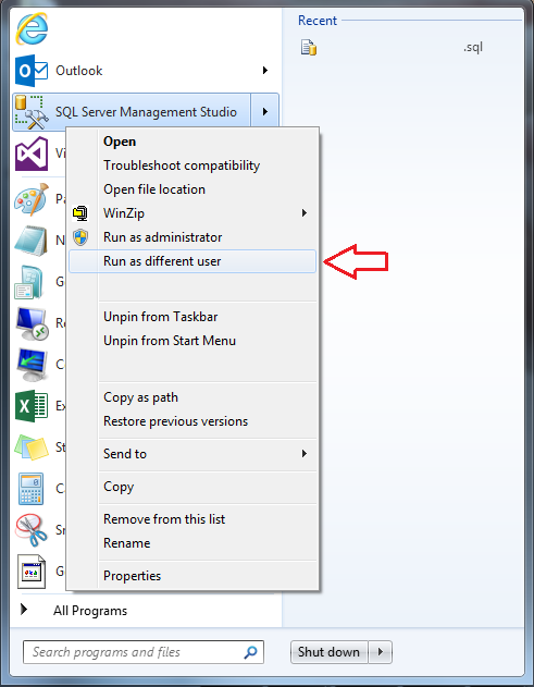 Microsoft BI Tools: SSMS Snack: Start SSMS as different user