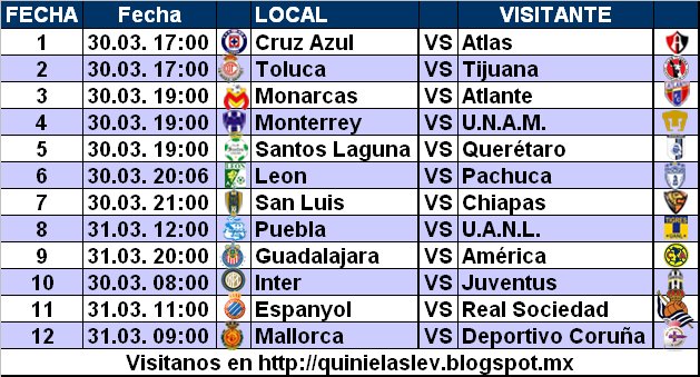 Quinielas.lev: Datos para la Quiniela Ganagol 167 de México.