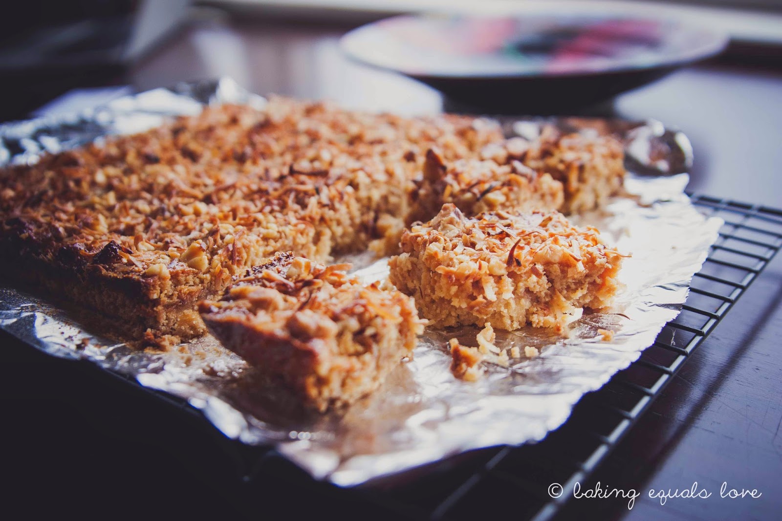 baking = love: Walnut and Coconut Bourbon Salted Caramel Slice