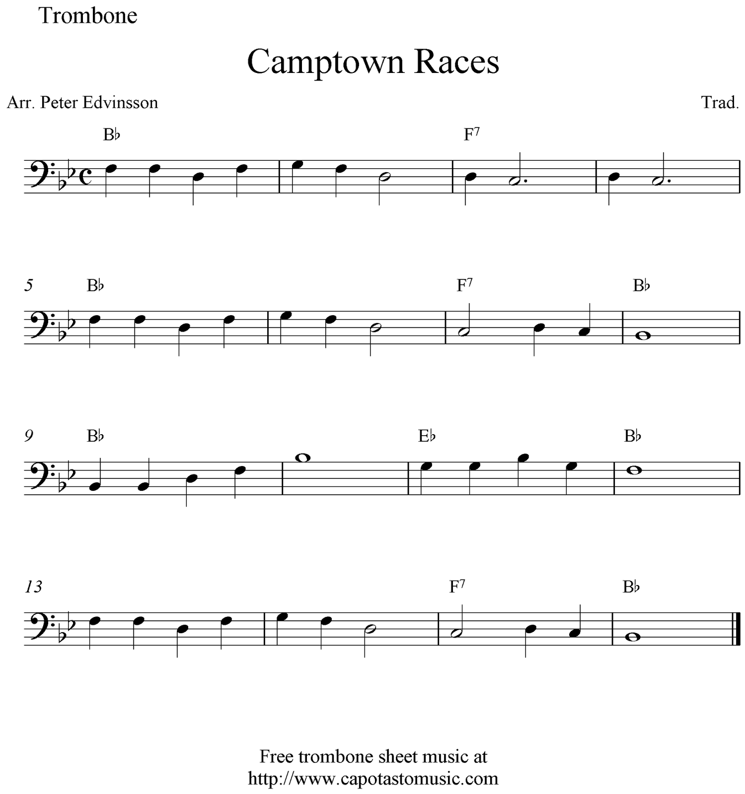 Camptown Races, free trombone sheet music