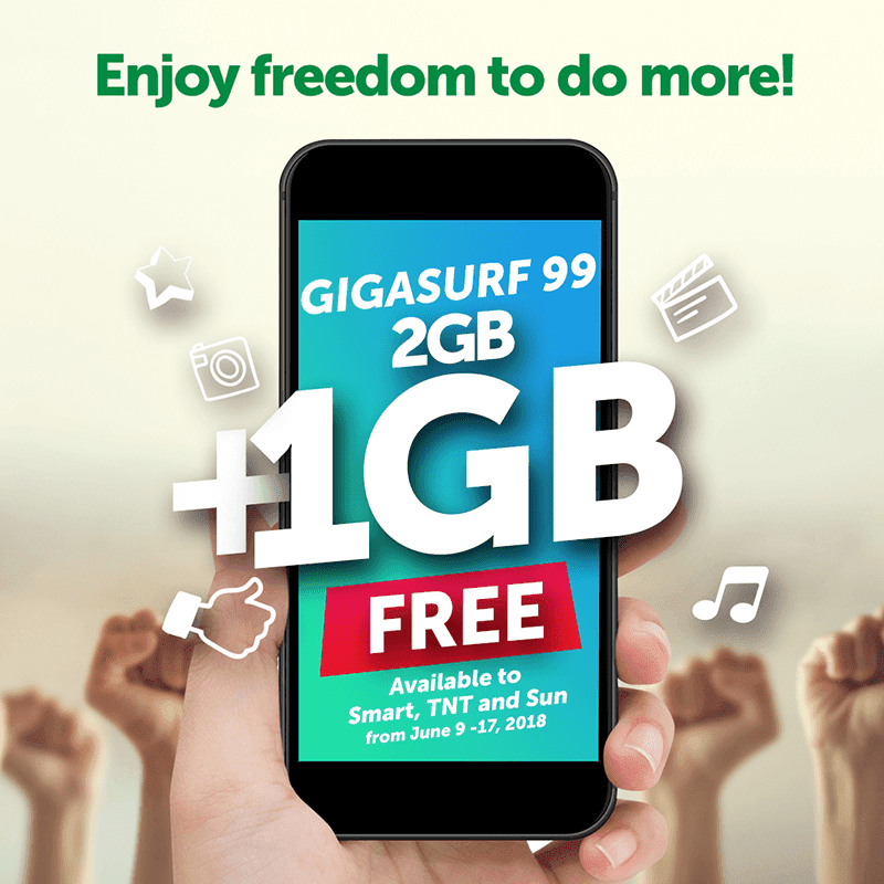 GIGASURF 99 offers FREE 1GB data for Smart, TNT and Sun users until ...