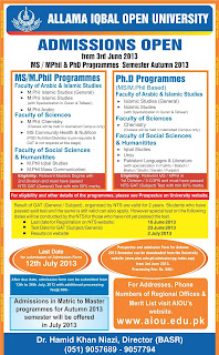 Allama Iqbal Open University Islamabad - aiou.pk: Ph.D M.Phil MS ...