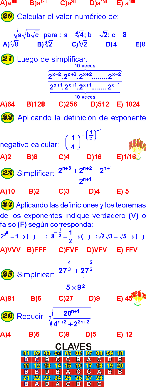 TeorÍa De Exponentes FÓrmulas Y Ejercicios Resueltos Pdf