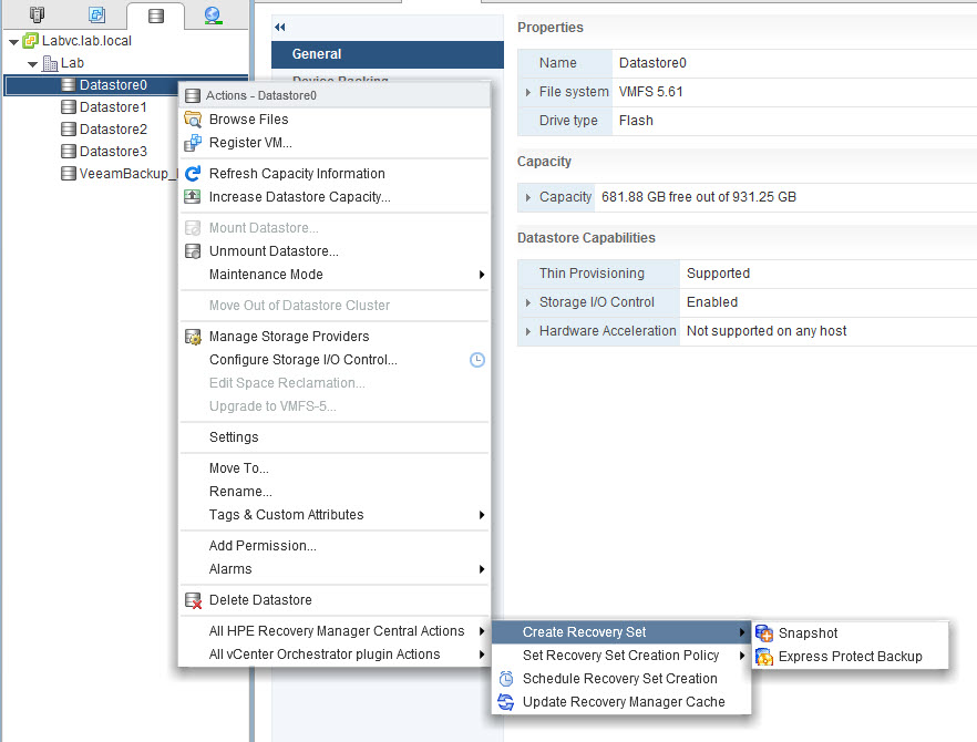 VMware Snapshots: HPE Recovery Manager Central