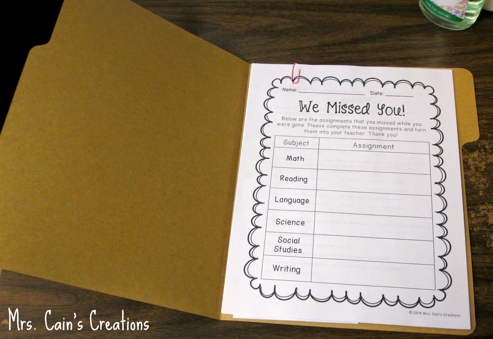 Mrs. Cain's Creations: You Oughta Know About...Managing Absent Work