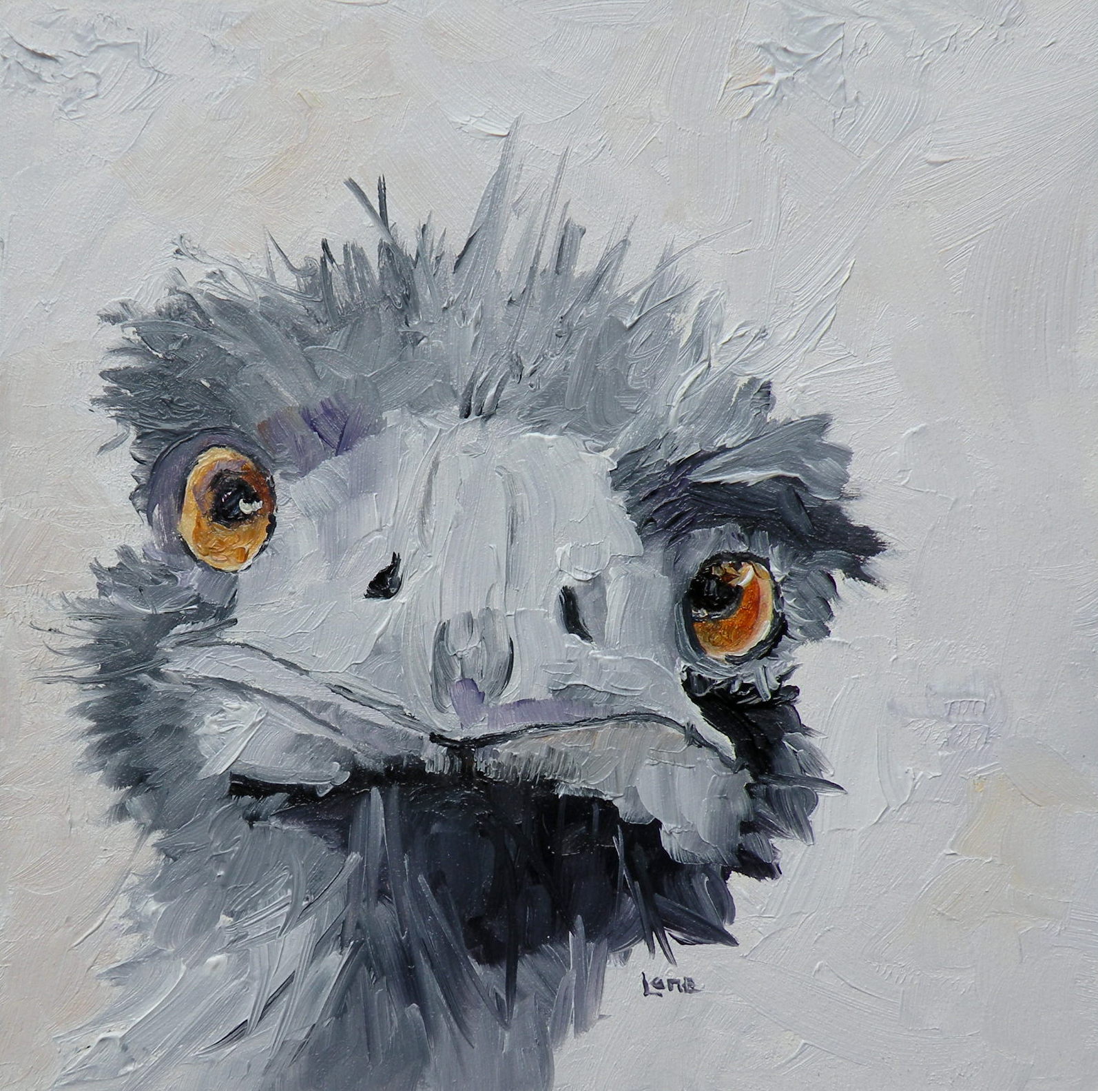 ART FOR LIFE: "OSTRICH" ORIGINAL MINI OIL ON PANEL © SAUNDRA LANE GALLOWAY