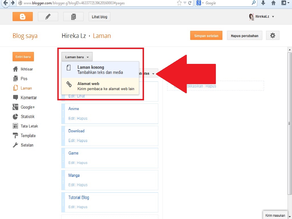 Contoh Memasukkan Alamat web pada Tab
