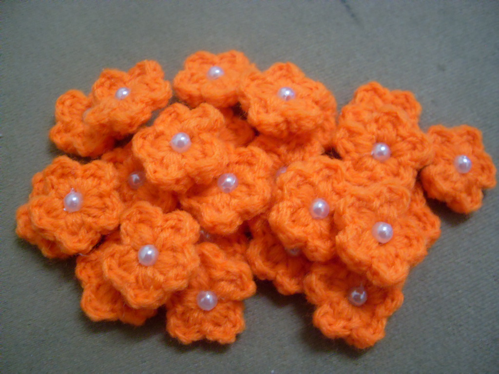 My Little Crochet: A0001 - Orange Crochet Flower Applique