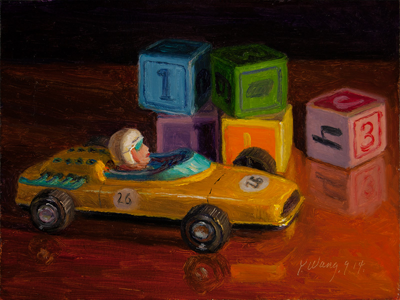 Wang Fine Art: still life old toy car and wood blocks small work of art ...