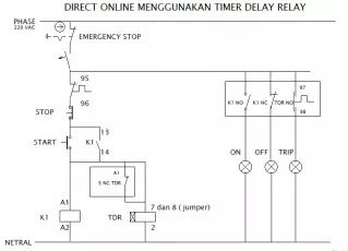 Wiring diagram direct online (dol) starter menggunakan timer delay ...