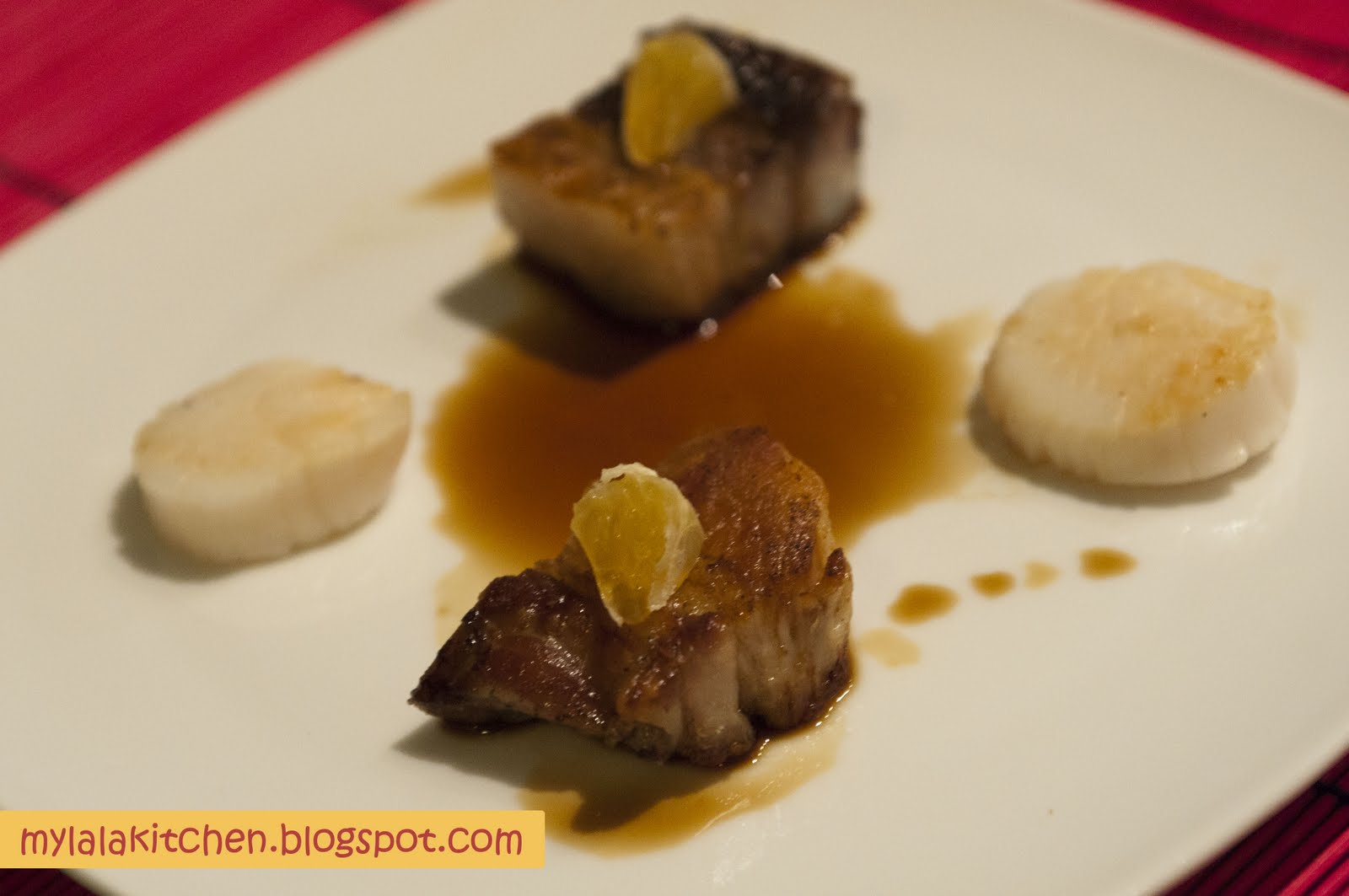 LaLa's Kitchen: Seared Scallops and Pork Belly with Honey, Soy and ...