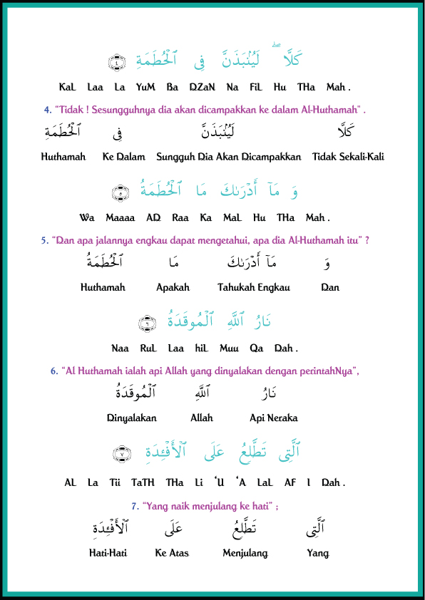 kitab jawi lama ( rumi ): Membaca Al Quran Shurah Al Humazah ( Perkata )
