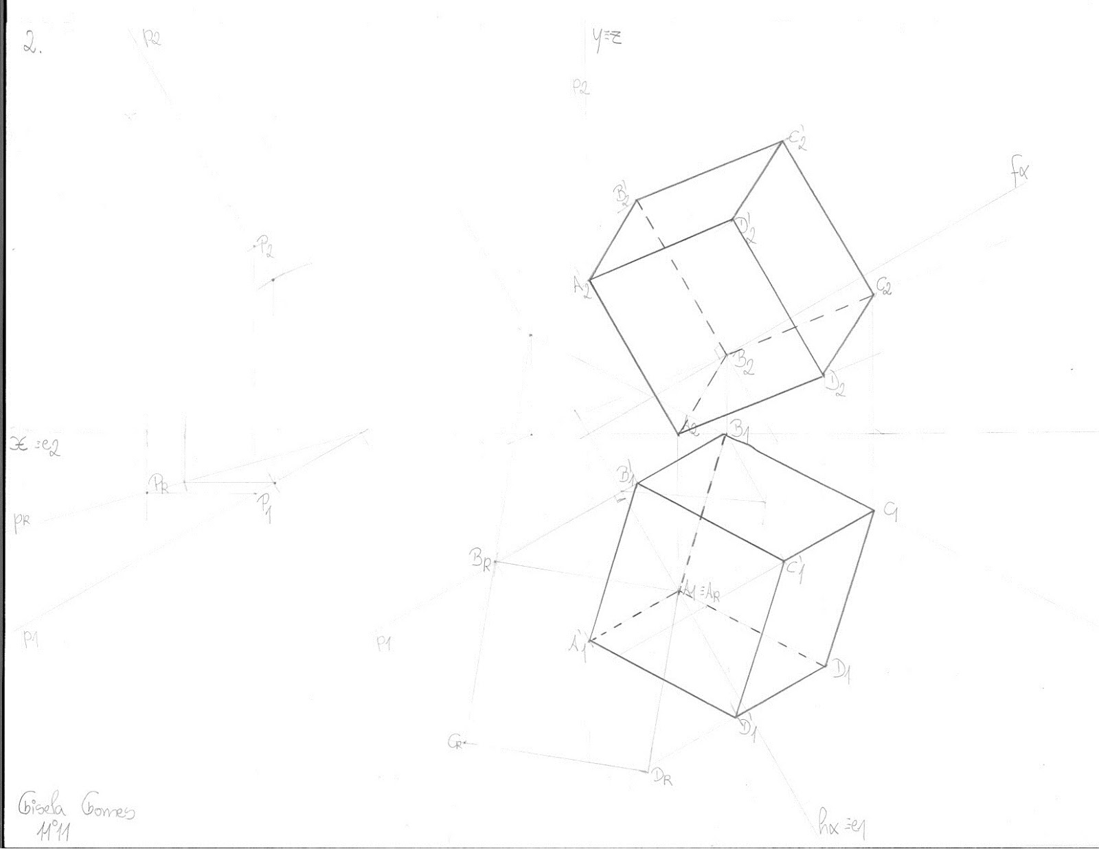 Geometria Descritiva - jpprimo: Cubo com face em plano oblíquo