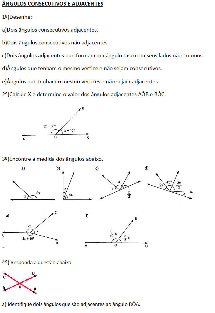 BEL CARDOZO: ATIVIDADES ÂNGULOS CONSECUTIVOS E ÂNGULOS ADJACENTES