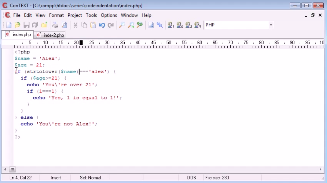 ExtraTutorials: Code Indentation in php