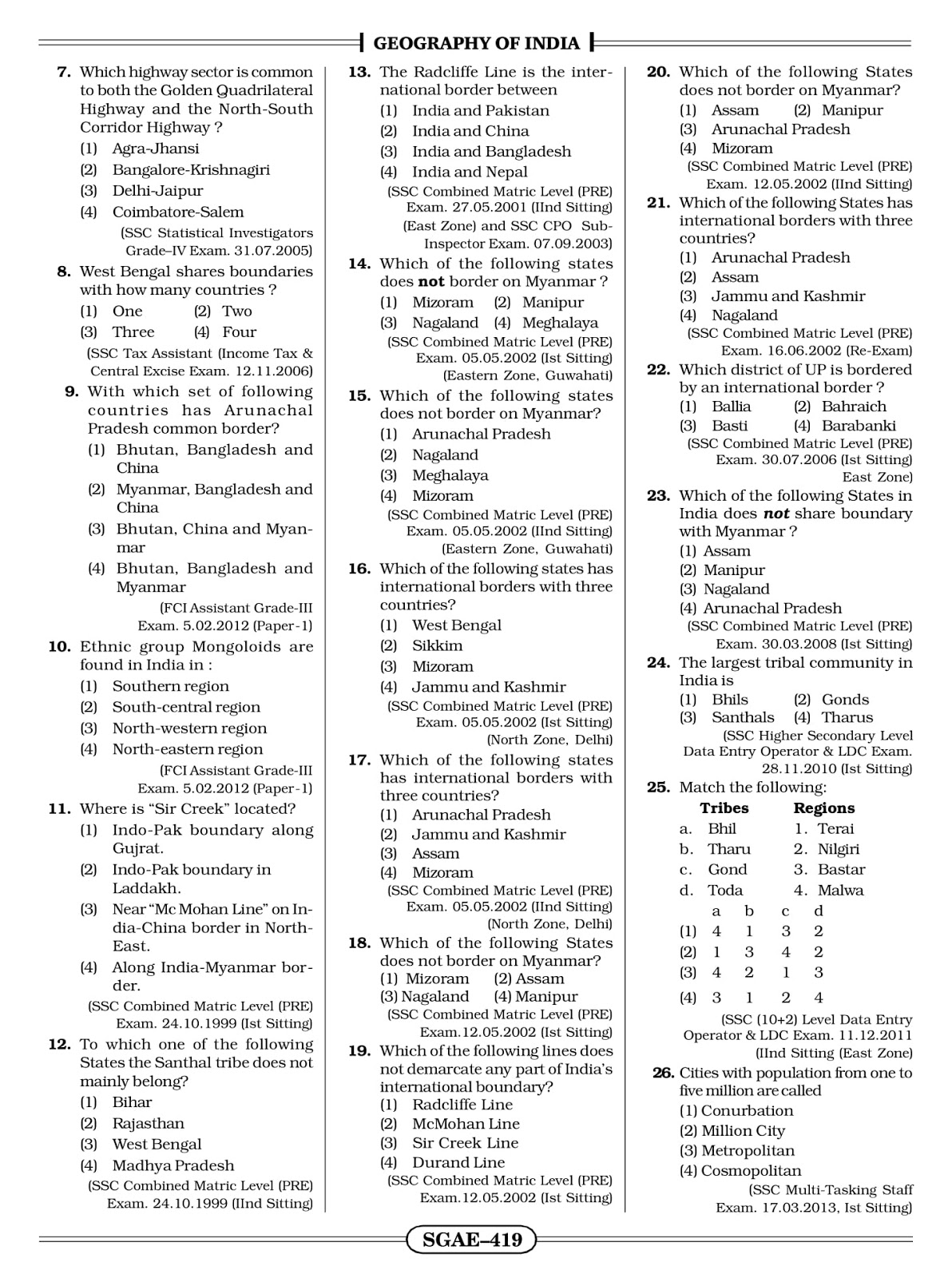 RRB NTPC / RRB JE / CDS / SSC - INDIAN GEOGRAPHY - TOP 852MCQS