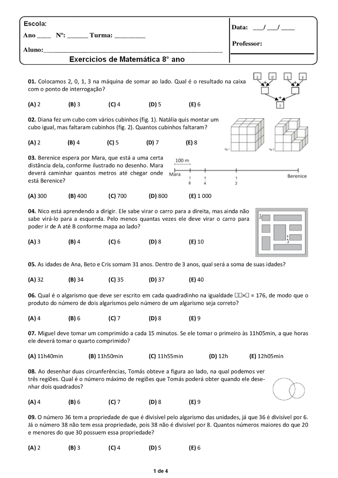 Prova De Matemática 8 Ano 1 Bimestre Com Gabarito - FDPLEARN