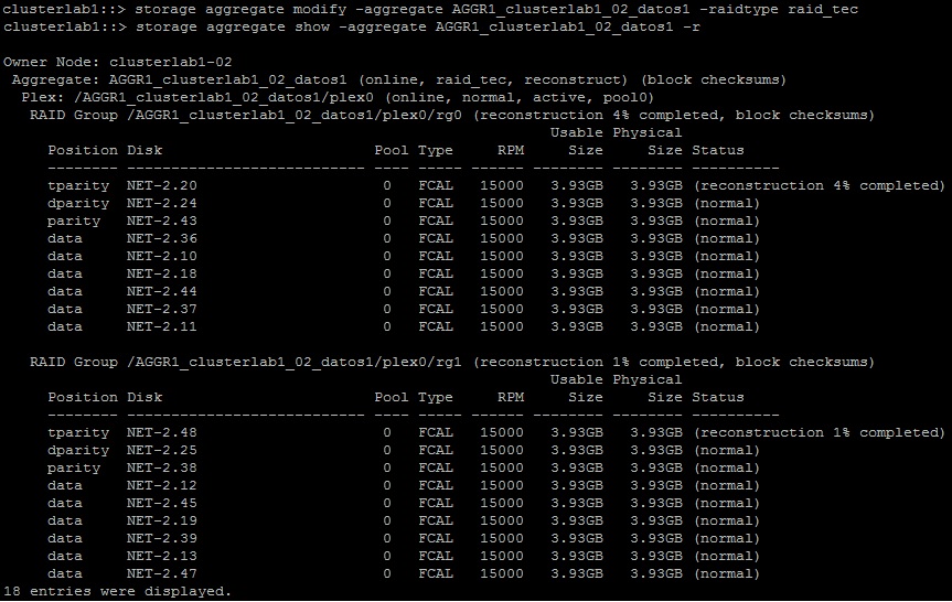 locurastecnicas: Cluster ONTAP - Usando RAID TEC