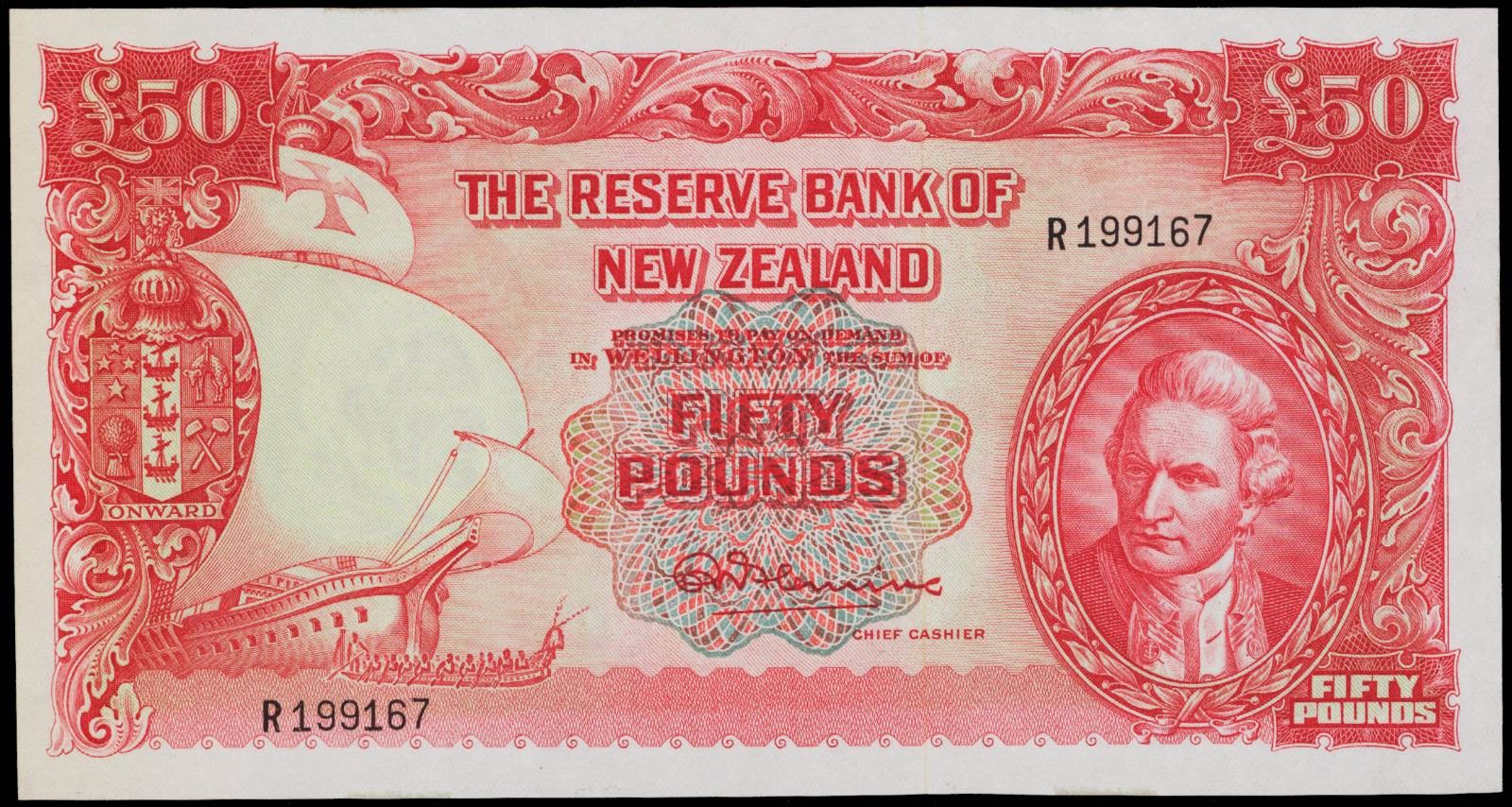 New Zealand 50 Pounds banknote 1967 Captain James Cook|World Banknotes ...