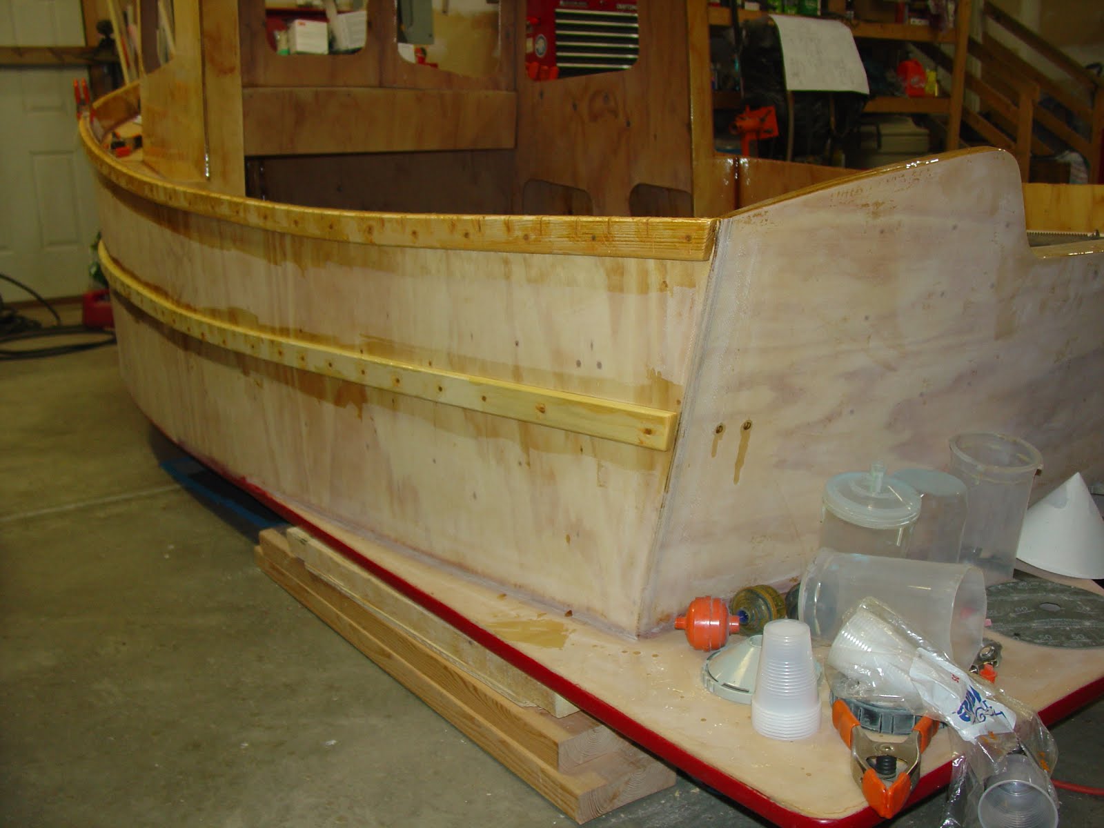 Todd's Mini-Tug Boat Building Journal: Rub Rails and Gunwhales Epoxied On