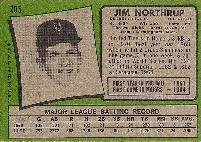 Topps 1971: no. 265 - jim northrup