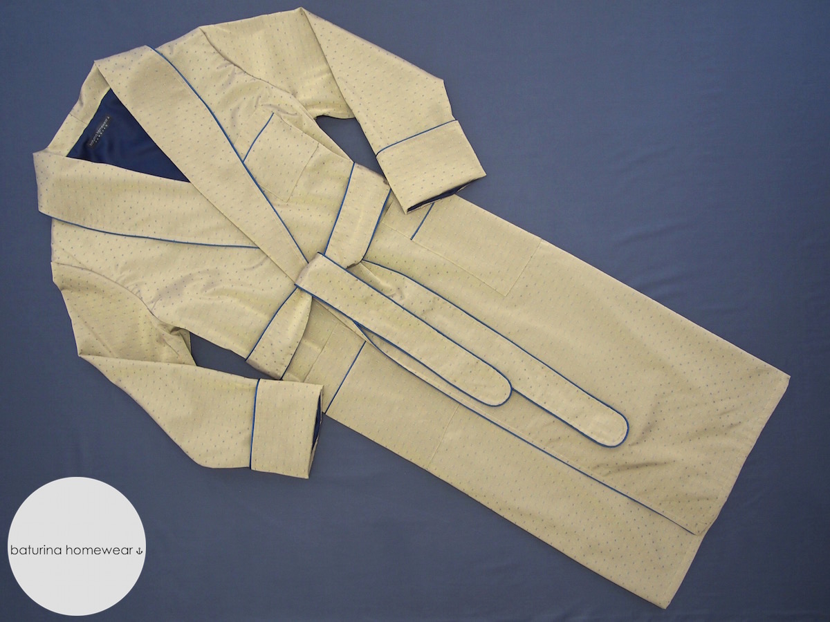 Men's Gold and Blue Silk Dressing Gown
