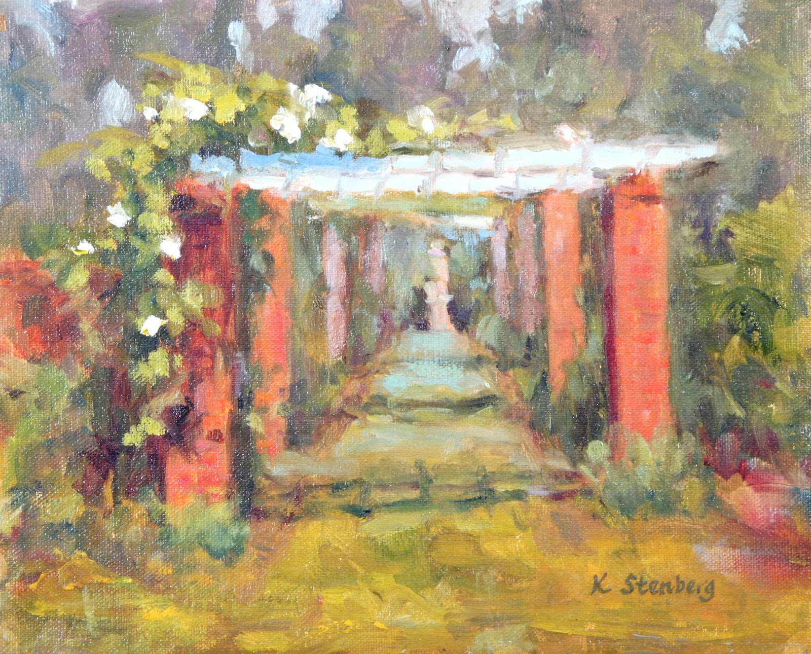 Kim Stenberg's Painting Journal: "Rose Arbor" (oil on linen; 8" x 10")
