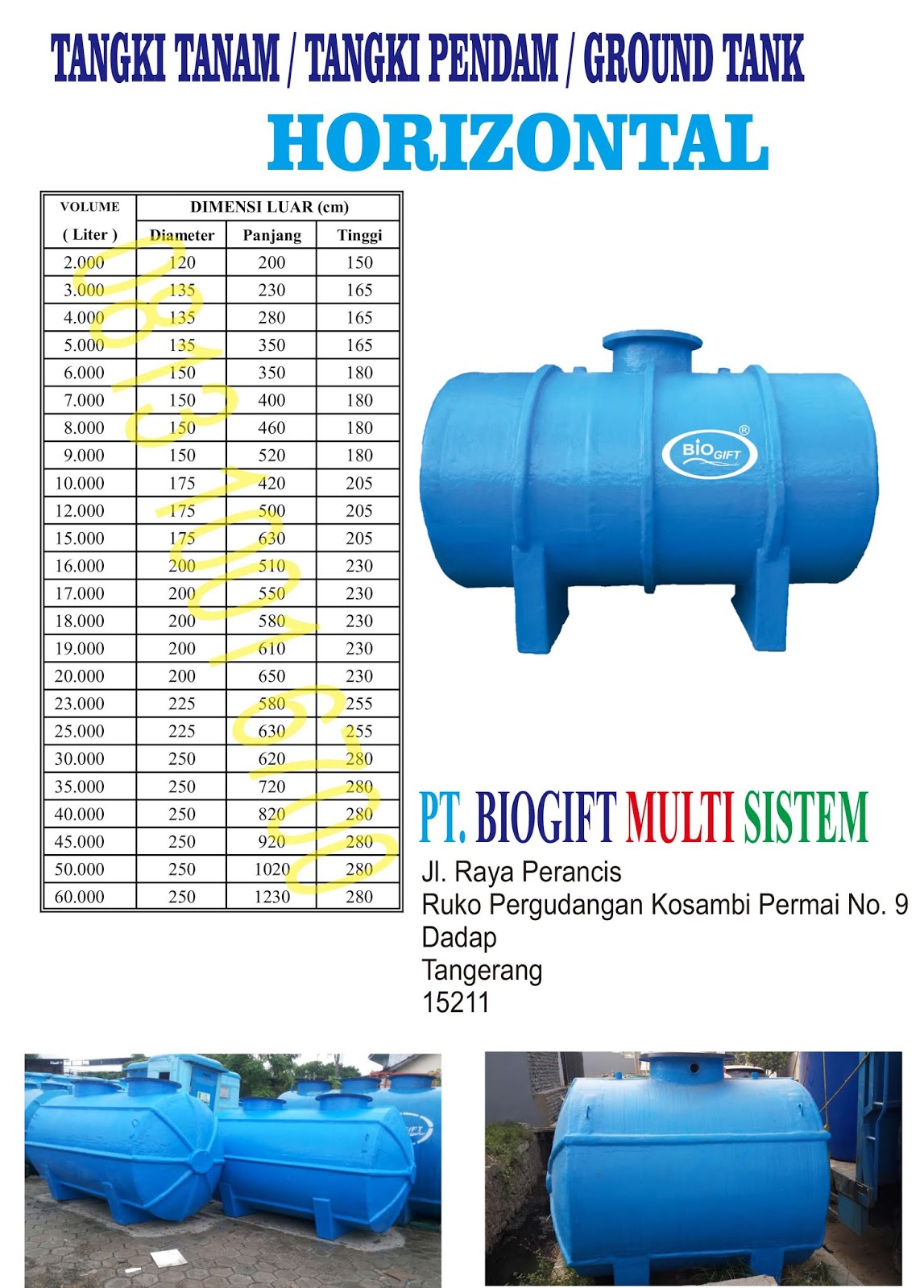 tangki air fiberglass, roof tank, tandon air: TANGKI TANAM HORIZONTAL