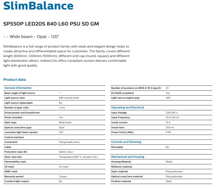 philips - SM550C LED40S 840 L120 PSD SD GM | DISTRIBUTOR RESMI LAMPU ...