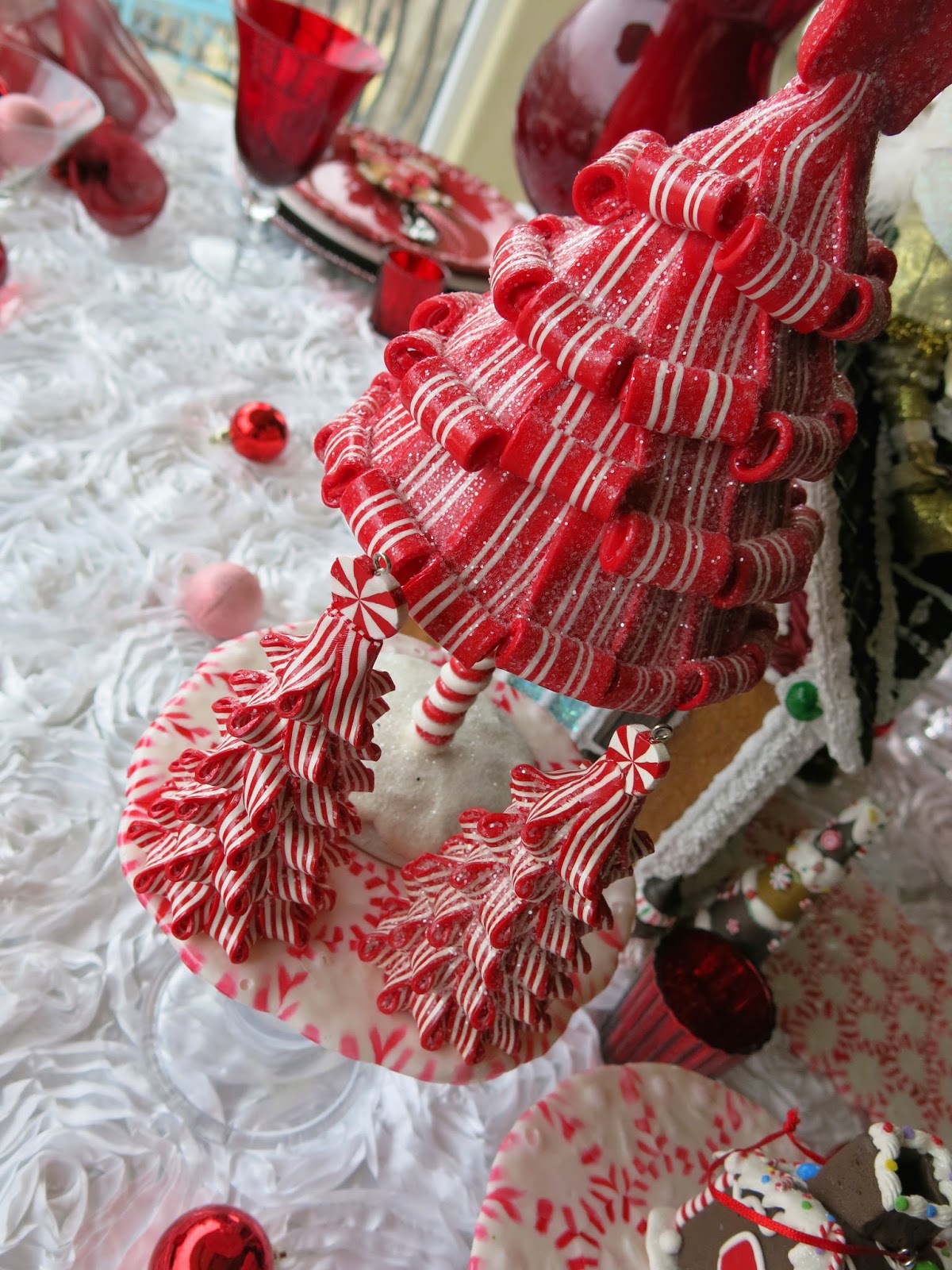 Gingerbread House and Peppermint Road Tablescape - Purple Chocolat Home