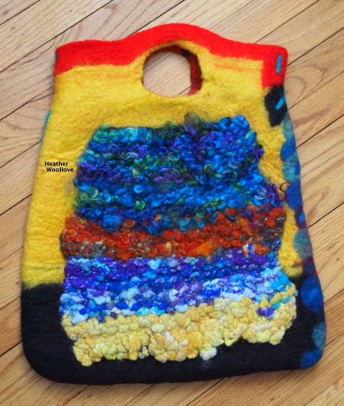 Wool love-functional fiber art: Handspun Knit-Embellished Tote- Part 2 of 2
