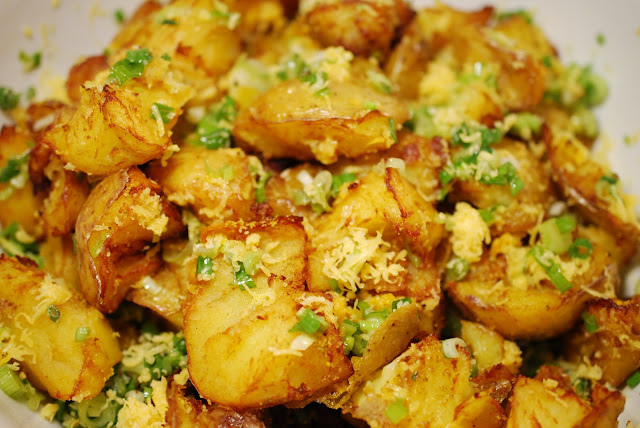 Nibbling Gypsy: Greg’s Cheddar and Green Onion Smashed Potatoes (aka ...