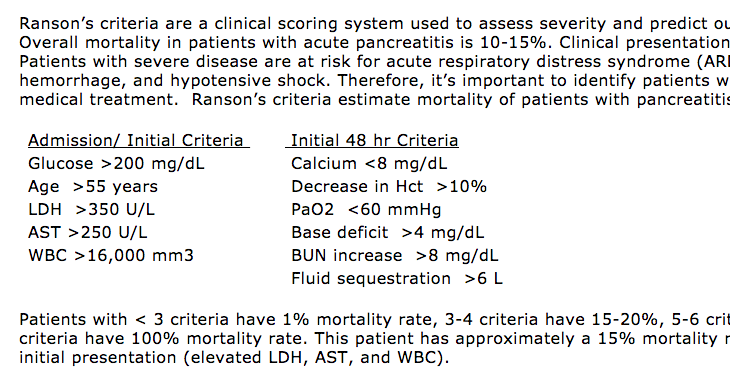 Medical Outlines: Ranson's Criteria