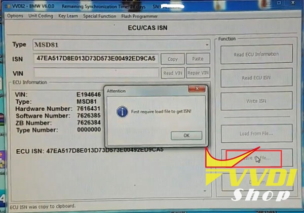 VVDI2 Read BMW E92 MSD81 ISN Code on Bench-OBD365.com
