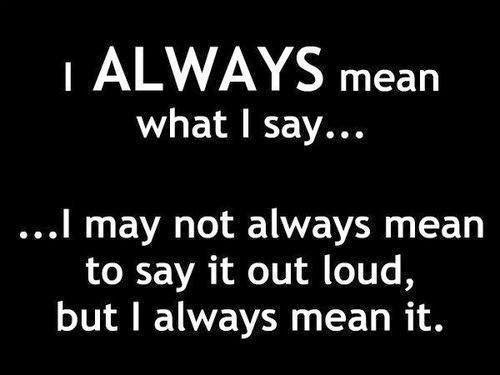 I always mean what I say. I may not always mean to say it out loud, but ...