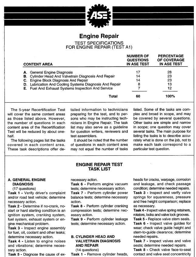 ASE A1 thru A8 and L1 Advanced