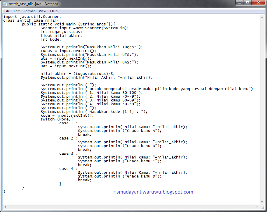 Contoh Program Percabangan Java if, else-if, if-else, dan Switch - Materi JAVA