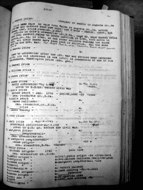 Pocahontas Commentator Plus: Price Family Tree