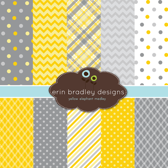Erin Bradley Designs: NEW! Baby Yellow & Gray Elephants and Digital Papers